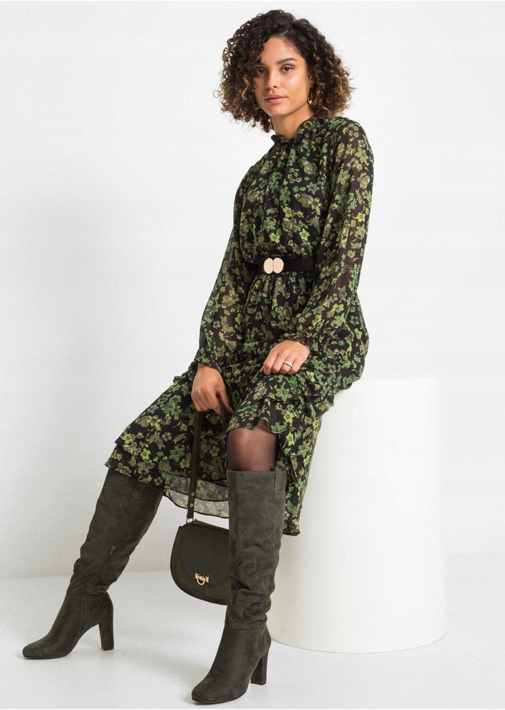 BODYFLIRT MIDI SZYFONOWA SUKIENKA ZE WZOREM- 42 - 13717500654 ...