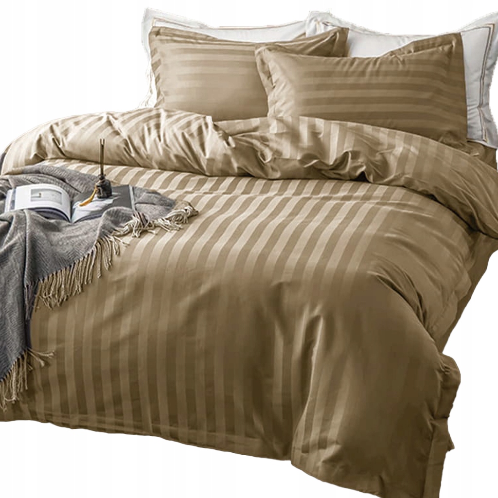 Pościel 200x220 + 2x poszewka bawełna satynowa w pasy hotelowa ...