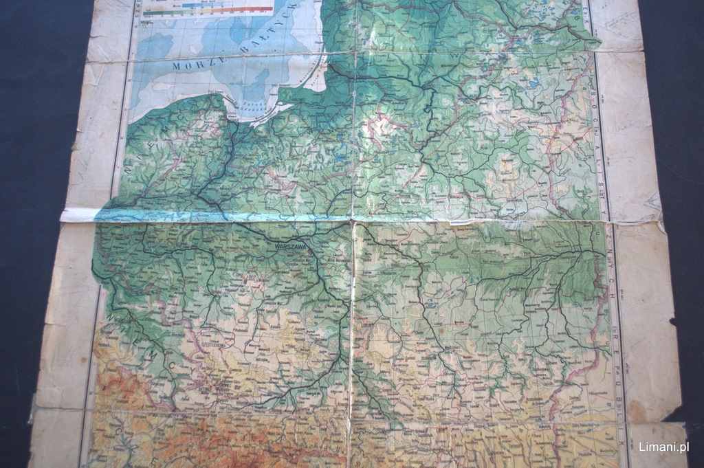 POLSKA II RP MAPA FIZYCZNA 1932 ROMER SZUMAŃSKI - 12473952603 ...