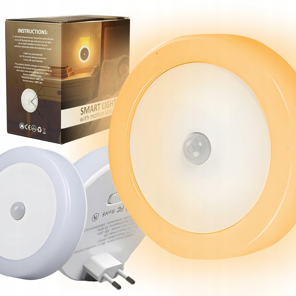 Lampka Nocna LED z Czujnikiem Ruchu i Zmierzchu do Gniazdka 230V Ciepła - 17272597929 ...