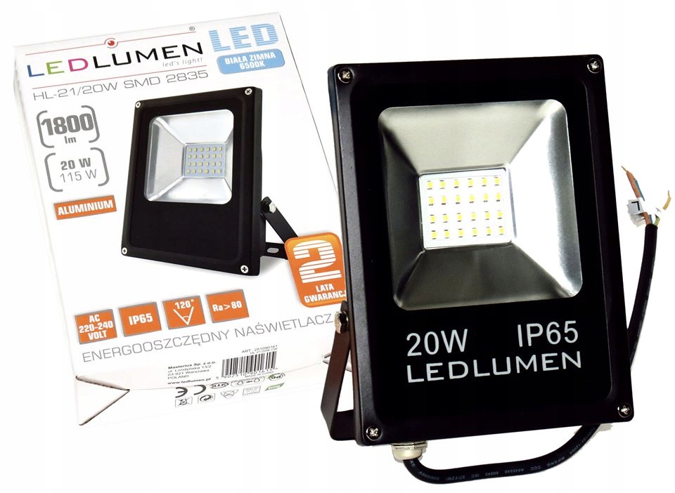 Naświetlacz Halogen Slim LED 20W 115W 1800 Lm IP65 - 11098393074 - oficjalne archiwum Allegro