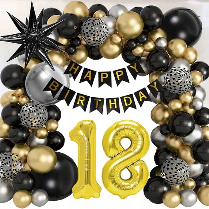 ZESTAW BALONÓW BALONY NA OSIEMNASTKĘ 18 URODZINY ŚCIANKA DO ZDJĘĆ DEKORACJE - 14660692698 ...