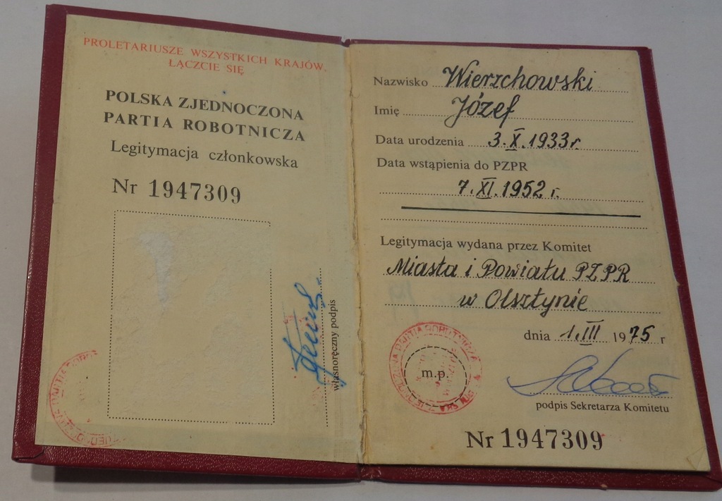 LEGITYMACJA PZPR BRAK ZDJĘCIA - 12165680155 - oficjalne archiwum Allegro