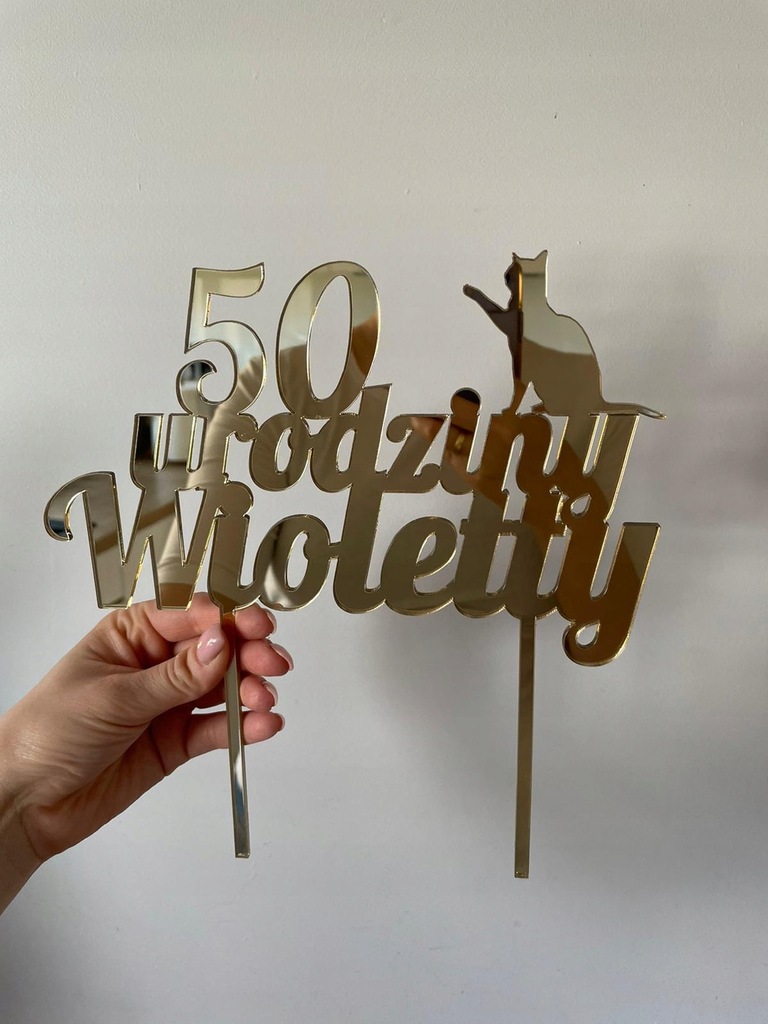 TOPPER NA TORT urodziny+imię kot PLEXI złote - 12124491106 - oficjalne archiwum Allegro