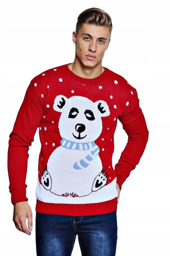 CZERWONY SWETER ŚWIĄTECZNY Z MISIEM POLARNYM ŚNIEŻKAMI ŚWIĄTECZNE WZORY ...