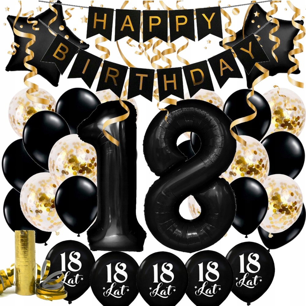 BALONY ZESTAW 18 Urodziny OSIEMNASTKA CYFRA 100 cm - 9984247380 - oficjalne archiwum Allegro