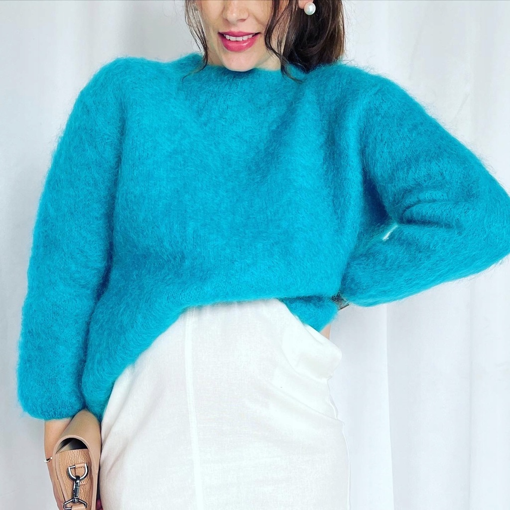 Sweter wełniany KID MOHER morski moherowy - 12713787909 - oficjalne ...