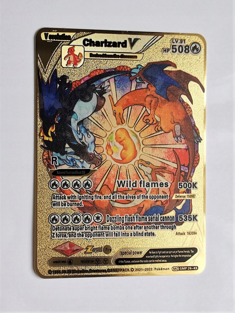 Pokemon Charizard V Złota Metalowa Karta Gold - 13298142004 - oficjalne archiwum Allegro