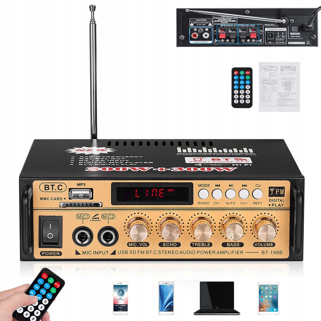 WZMACNIACZ CYFROWY BLUETOOTH AMPLITUNER Z PILOTEM - 13563899509 - oficjalne archiwum Allegro