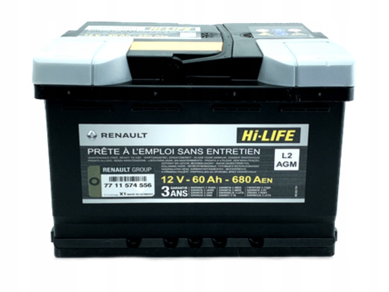 AKUMULATOR 12V 60Ah 680A L2 AGM VRLA oryg CAPTUR - 11716394467 ...