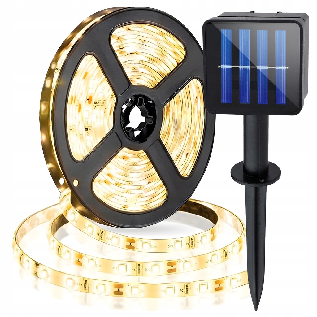 Taśma Solarna Pasek LED Ogrodowa Zewnętrzna IP44 WODOODPORNA Ciepła 3m ...