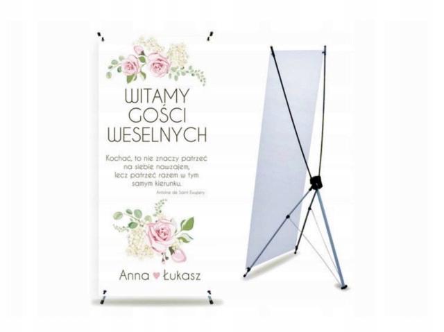 X-BANNER TABLICA WITAMY GOŚCI ŚLUB WESELE 80X180 - 10506775263 ...