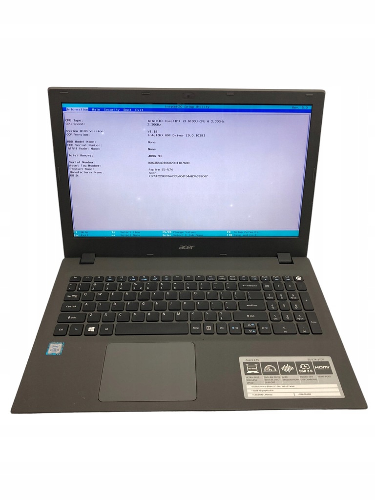 Laptop Acer Aspire E5-574-31DK 15,6 " Intel Core i3 4 GB GH165KTL ...