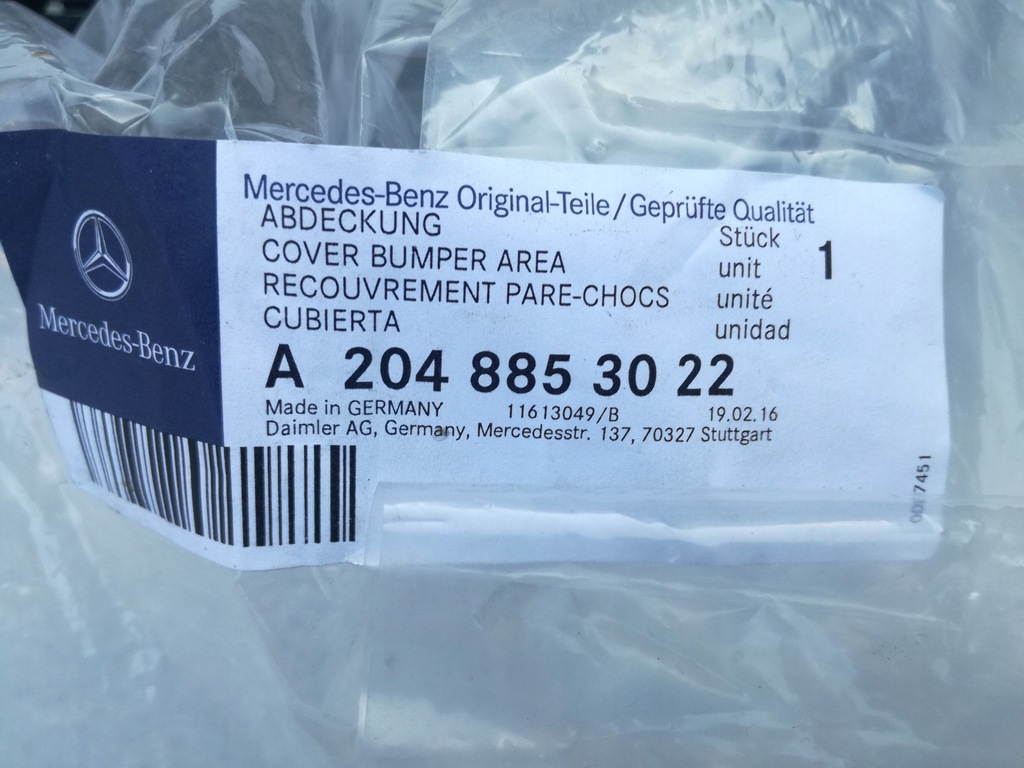 MERCEDES W204 GLK KRATKA ZDERZAKA A2048853022 - 7478302856 - oficjalne ...