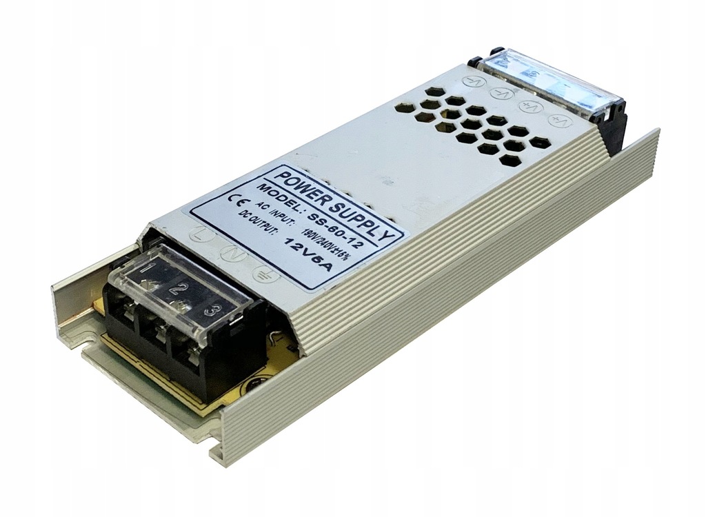 Zasilacz LED 12V 60W 5A Do Taśmy Super Slim Modułowy IP20 Transformator - 15159828972 ...