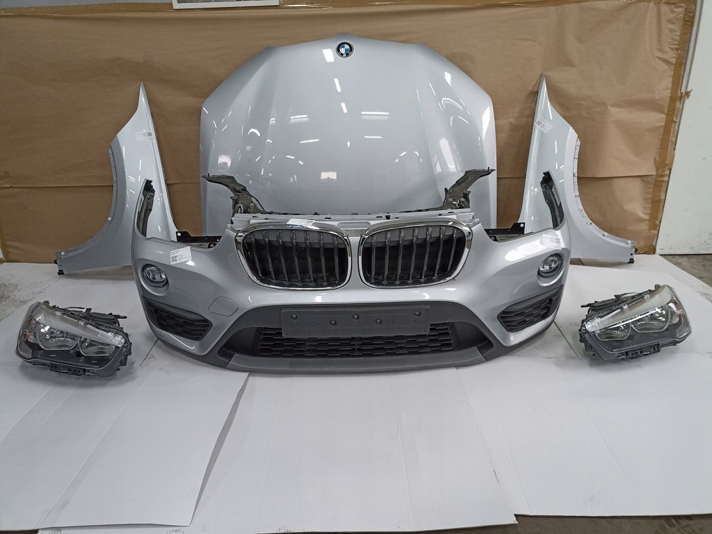 KPL PRZÓD BMW X1 F48 A83 GLACIER SILVER ZDERZAK MASKA PAS BŁOTNIK LAMPY ...
