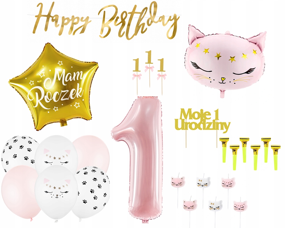 DUŻY ZESTAW DEKORACJI NA ROCZEK BALONY 1 URODZINY - 12012916337 ...