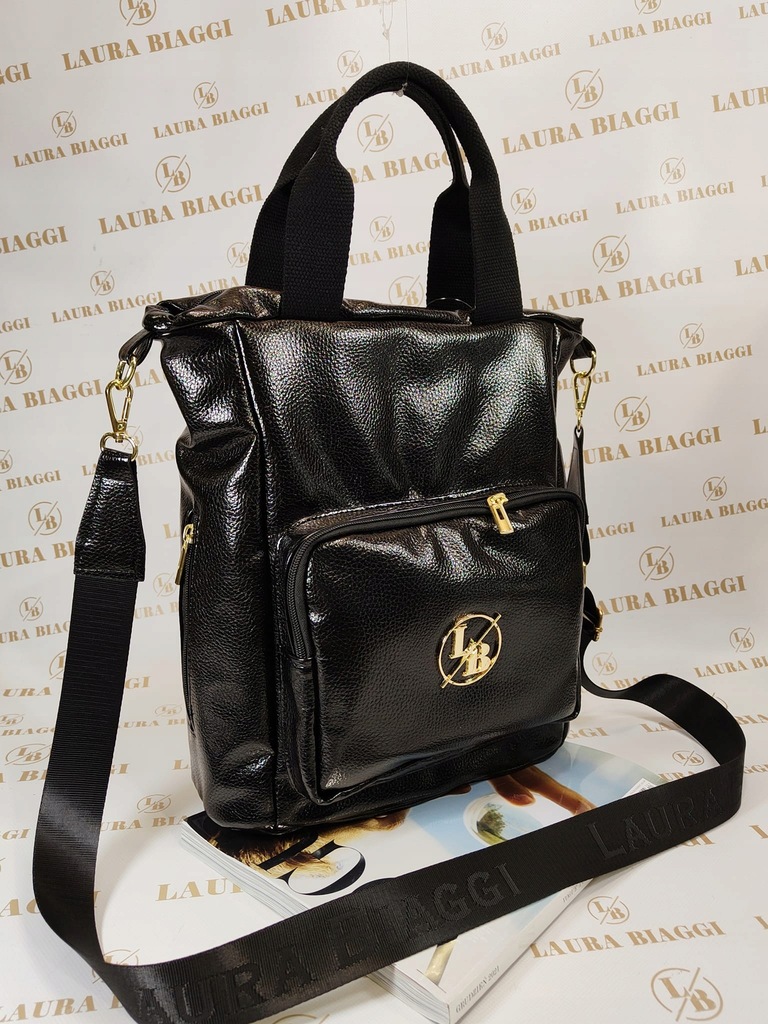 Torebka damska Laura Biaggi, shopper, czarna, A4 - 12321879412 - oficjalne archiwum Allegro