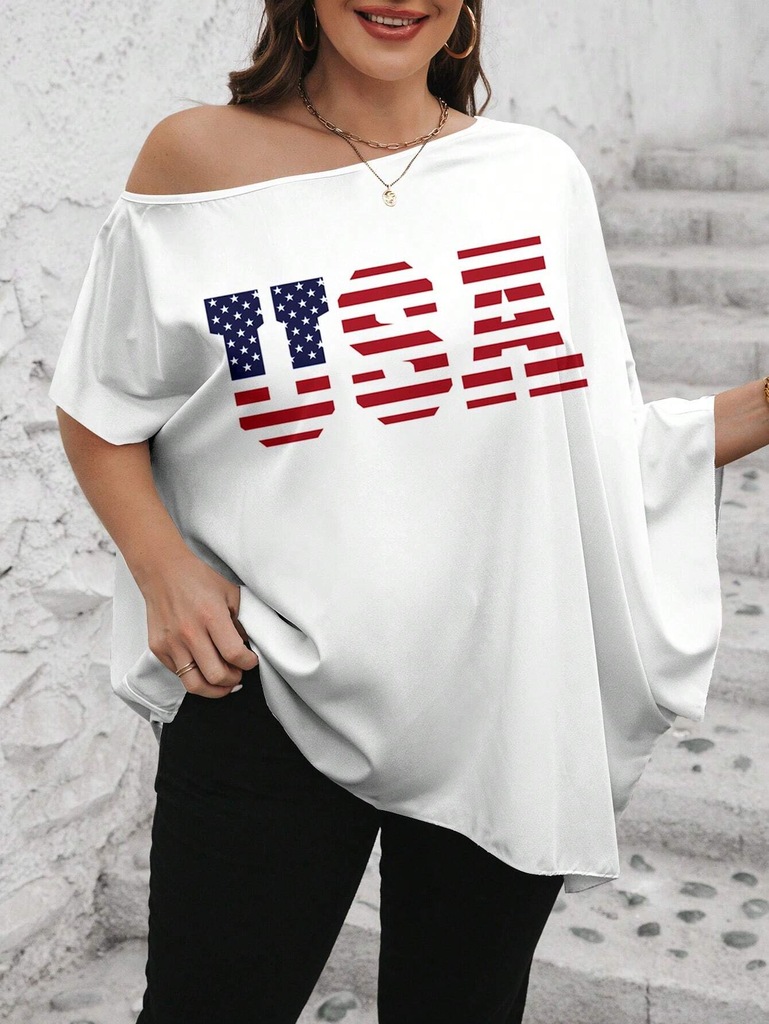 shein Biały luźny top z nadrukiem XL - 17477990066 - oficjalne archiwum Allegro