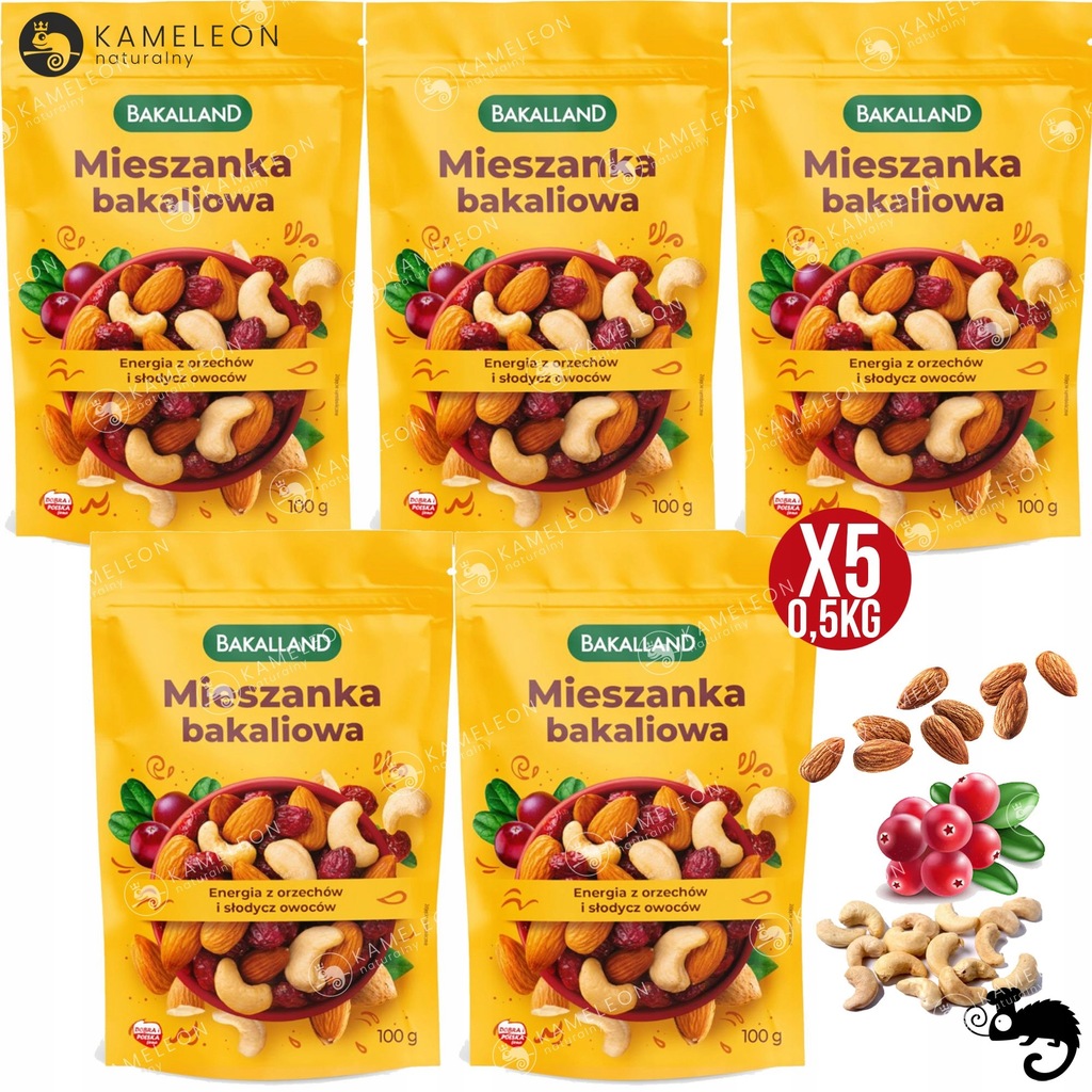 5x Bakalland MIESZANKA Bakaliowa MIGDAŁ ŻURAWINA ORZECH NERKOWCA 500g 0,5KG - 15171018692 ...