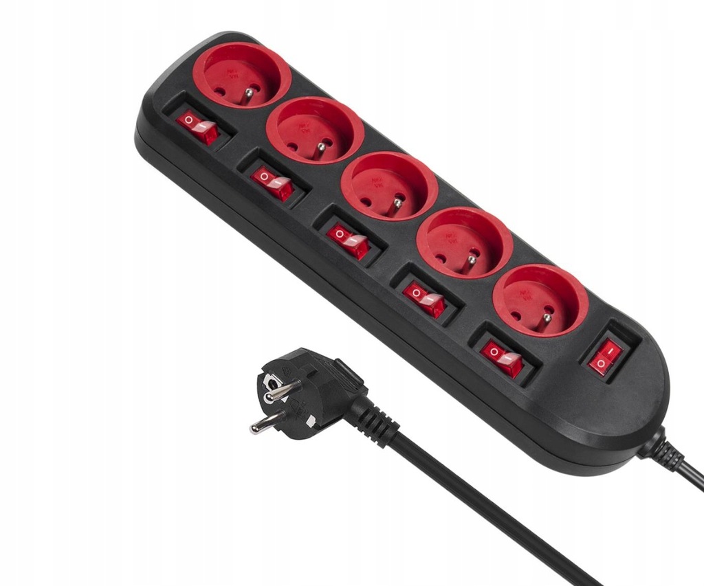 Listwa zasilająca Maclean 5 gniazd z wyłącznikami - 11614591591 ...