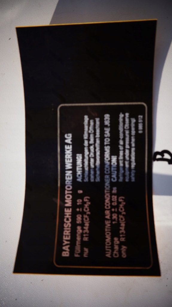 TABLICZKA INF. CZYNNIK CHŁODNICZY BMW 6985512 - 9072029202 - oficjalne ...