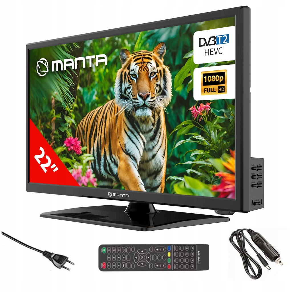 TELEWIZOR 22 cale MONITOR FHD LED DVB-T2 ZASILANIE 12V USB KAMPER ...