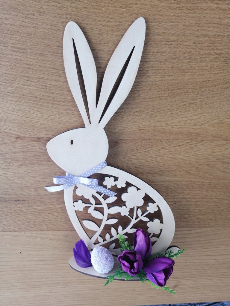 Drewniany zajączek Wielkanocny ażurowy, dekoracja. - 13445872149 - oficjalne archiwum Allegro