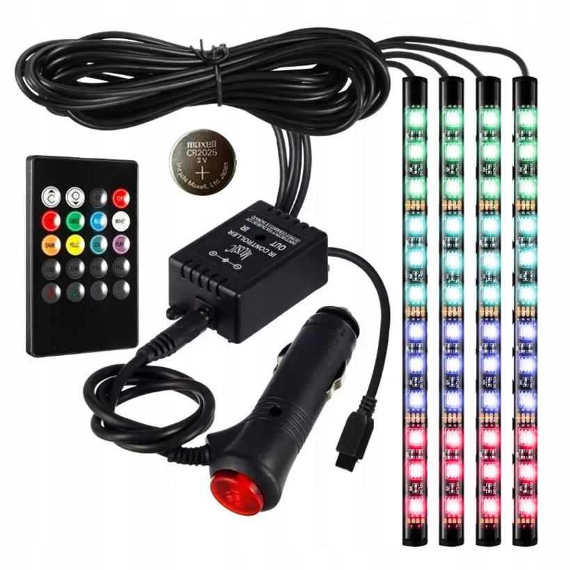 Listwa taśma LED RGB do samochodu 12v na PILOTA - 12819935388 ...