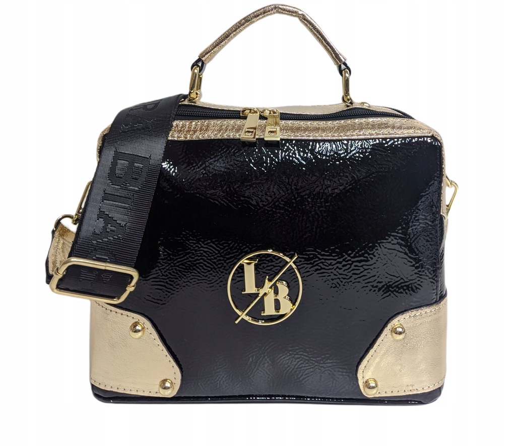 Torebka Laura Biaggi Listonoszka czarna + złota - 11447105665 - oficjalne archiwum Allegro