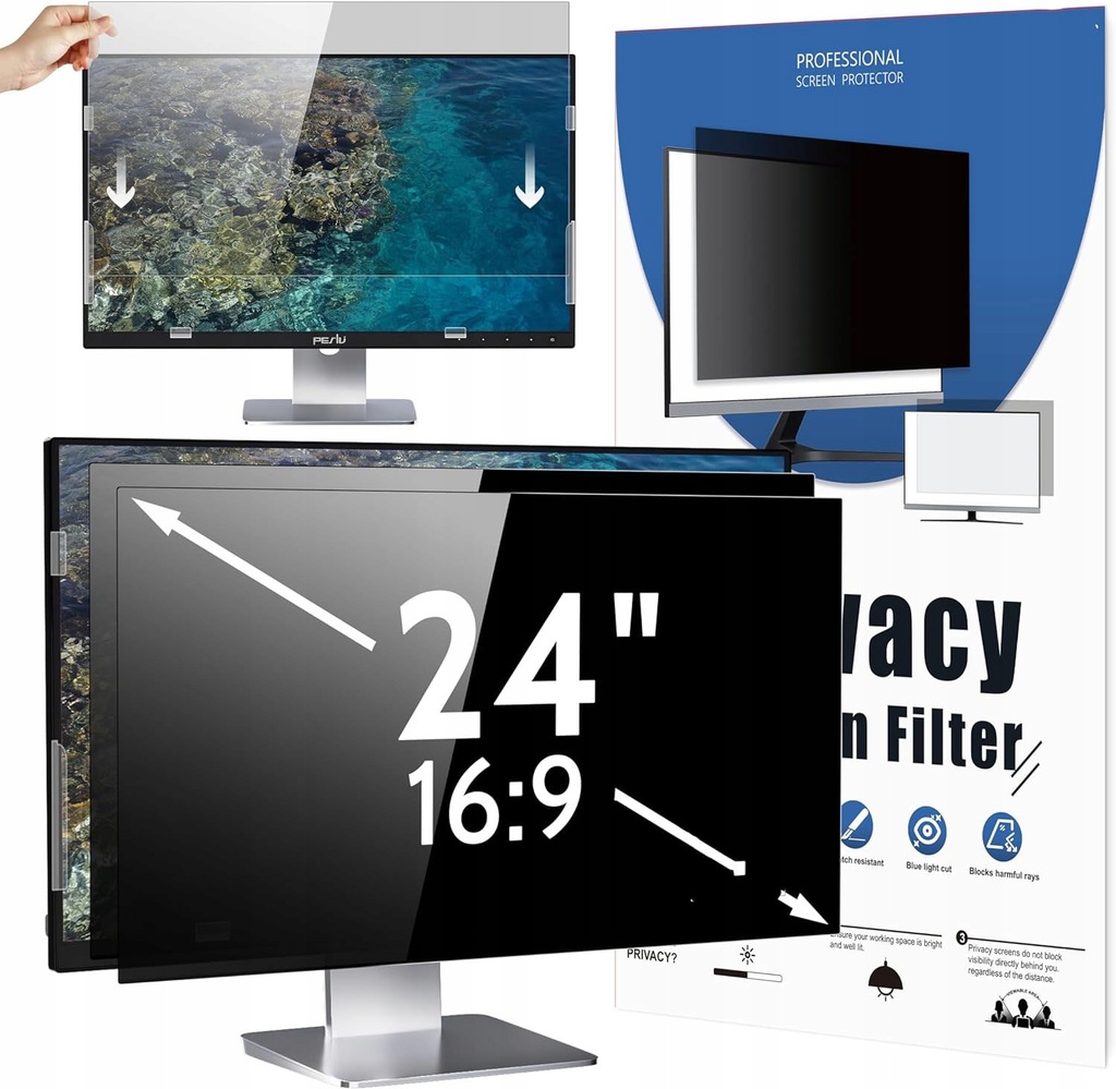 Filtr Prywatyzujący na Monitor Ekran Monitora 24" 16:9 53,3x30cm ...