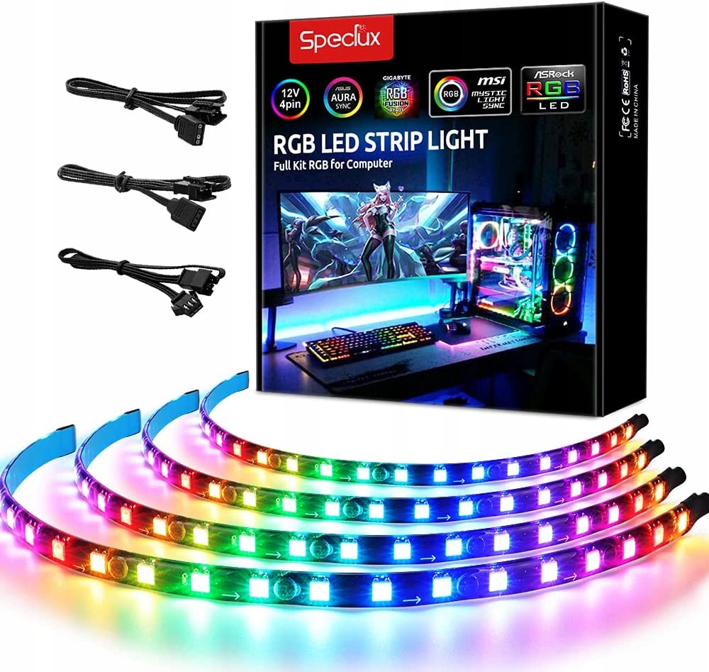 4x taśma LED RGB oświetlenie komputera PC 3pin - 13707598488 ...