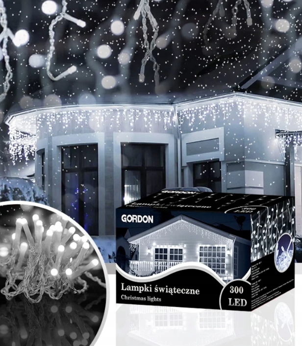 LAMPKI ZEWNĘTRZNE SOPLE 300 LED ZIMNA BIEL 12M EFEKT FLASH GIRLANDA KURTYNA - 16888923831 ...