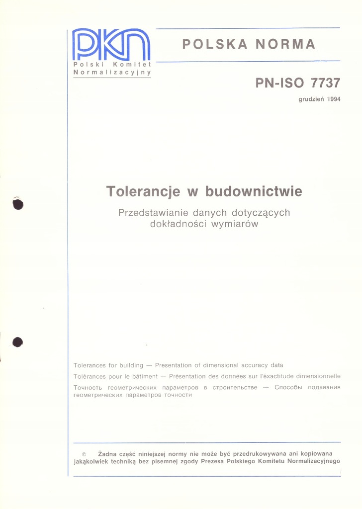Tolerancje dokładności w budownictwie PN-ISO 7737 - 12573304028 ...
