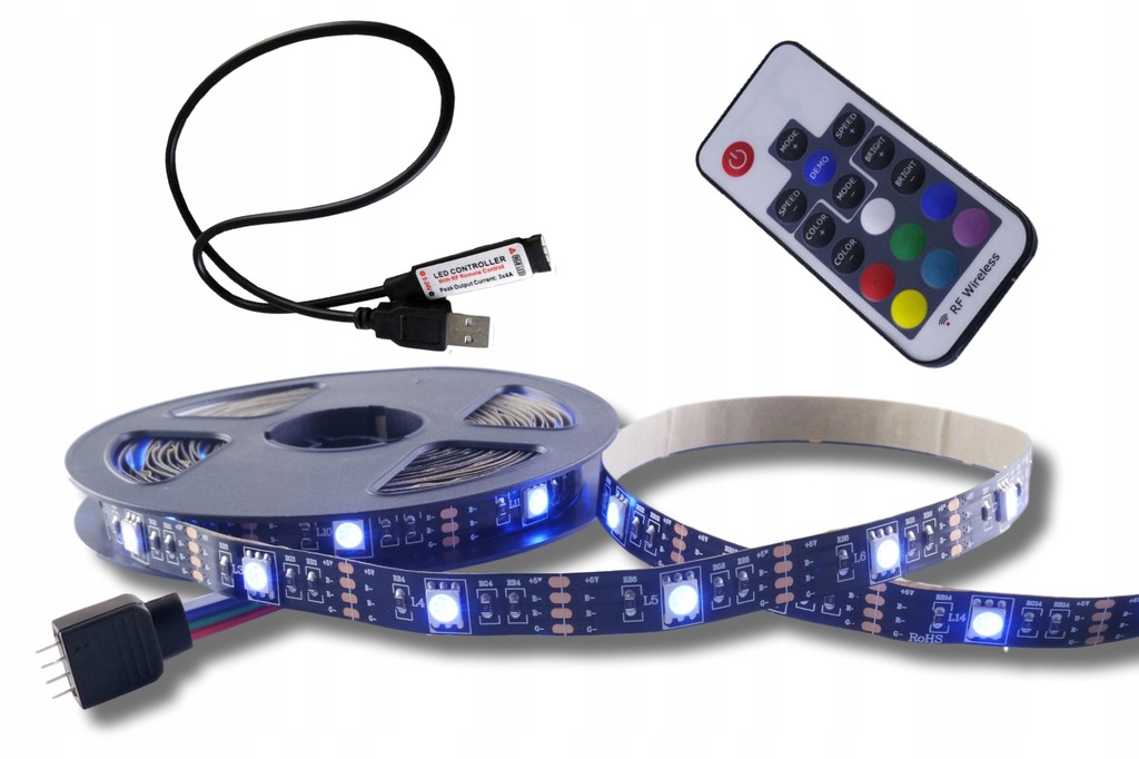 ZESTAW taśma LED RGB 5V USB podświetlenie TV 5m - 7463772700 ...