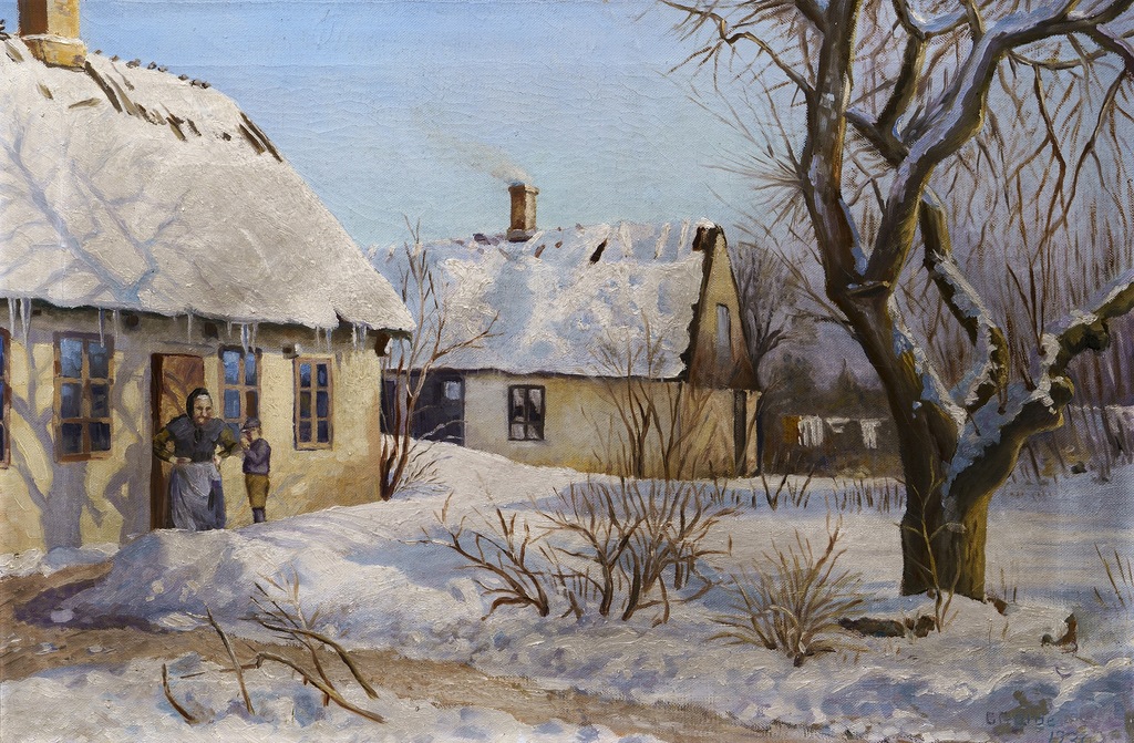 ZIMA NA WSI 1930 STARY OBRAZ OLEJNY NA PŁÓTNIE - 12319555229 ...