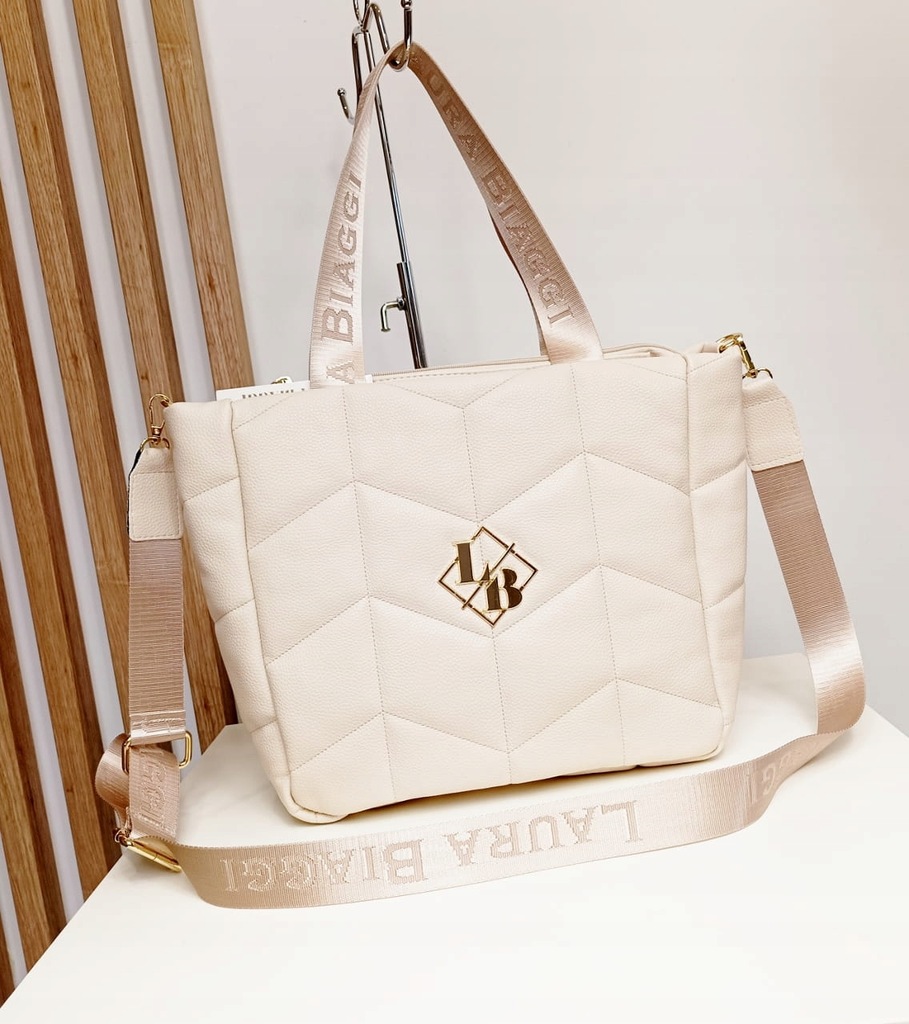Laura Biaggi Torba Shopper Beżowa Pikowana - 13856113656 - oficjalne archiwum Allegro