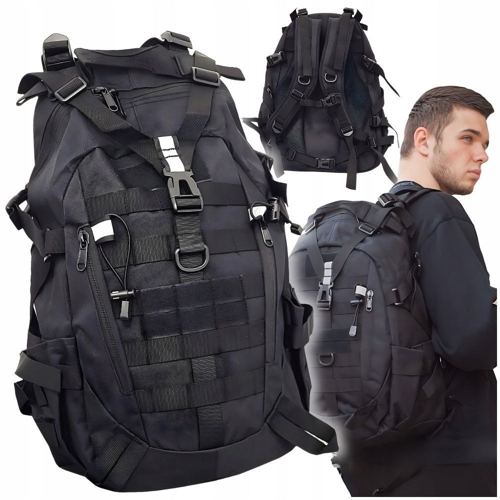 PLECAK MĘSKI TURYSTYCZNY WOJSKOWY TAKTYCZNY MILITARNY CZARNY LEKKI MOCNY35L - 15010514905 ...