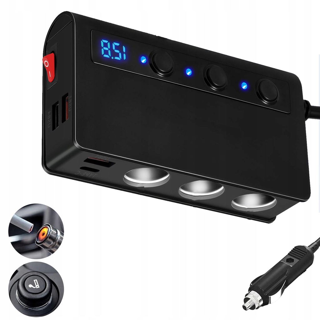 ROZDZIELACZ GNIAZDA ZAPALNICZKI 12V 24V USB 180W - 12347592967 - oficjalne archiwum Allegro