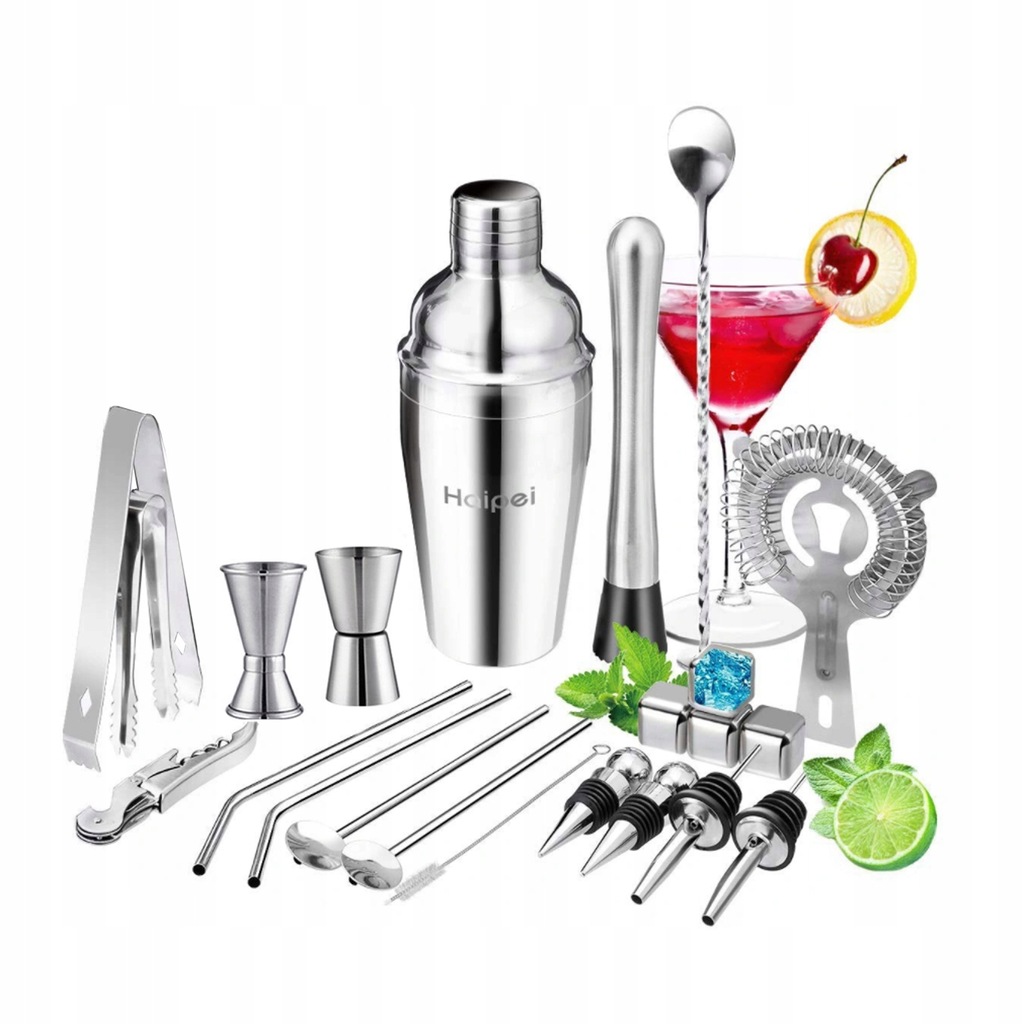 ZESTAW BARMAŃSKI DO DRINKÓW SHAKER szejker 22 el. - 12623749792 ...