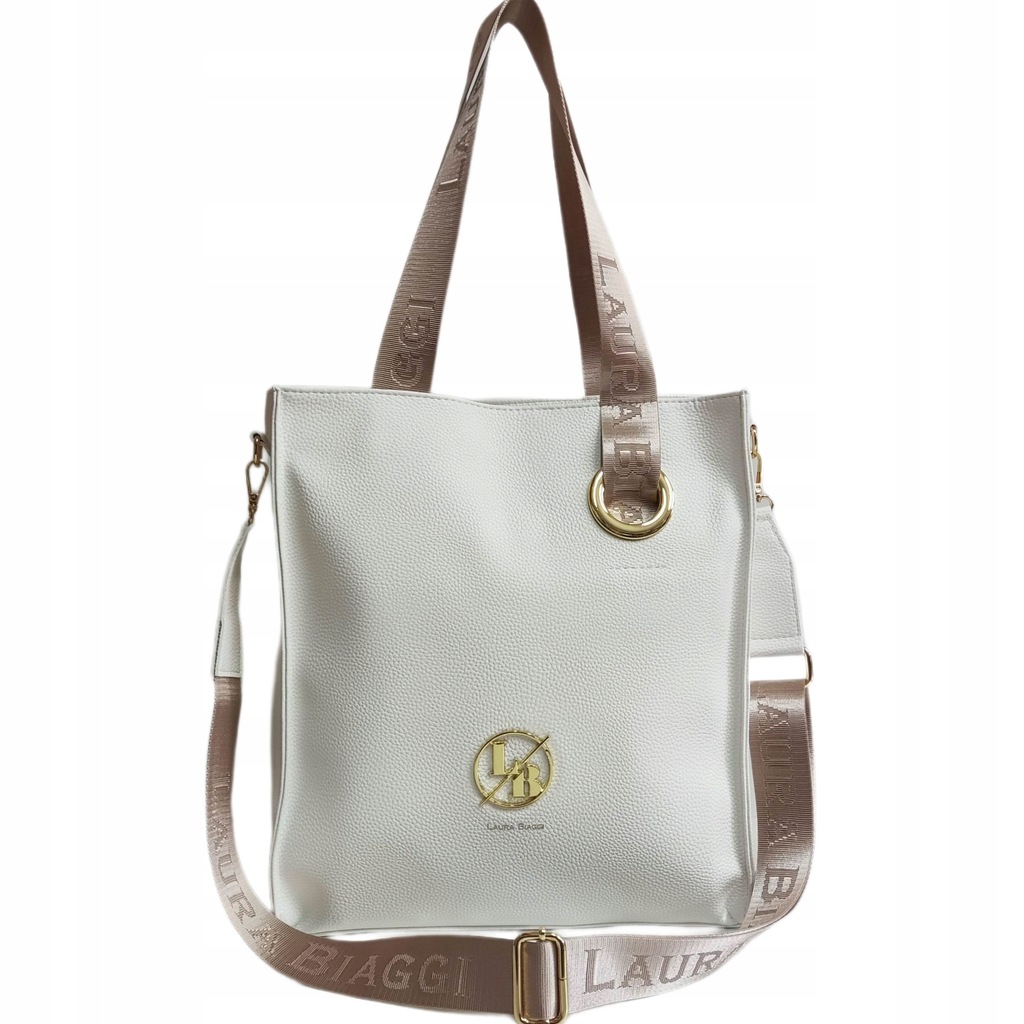 Torebka shopper Laura Biaggi torba biała na ramię - 13274005727 - oficjalne archiwum Allegro