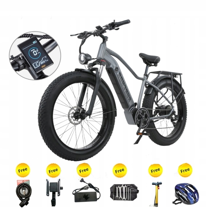 Rower elektryczny na śnieg BURCHDA RX50 1000 W 45km/h 90km Grube opony ...