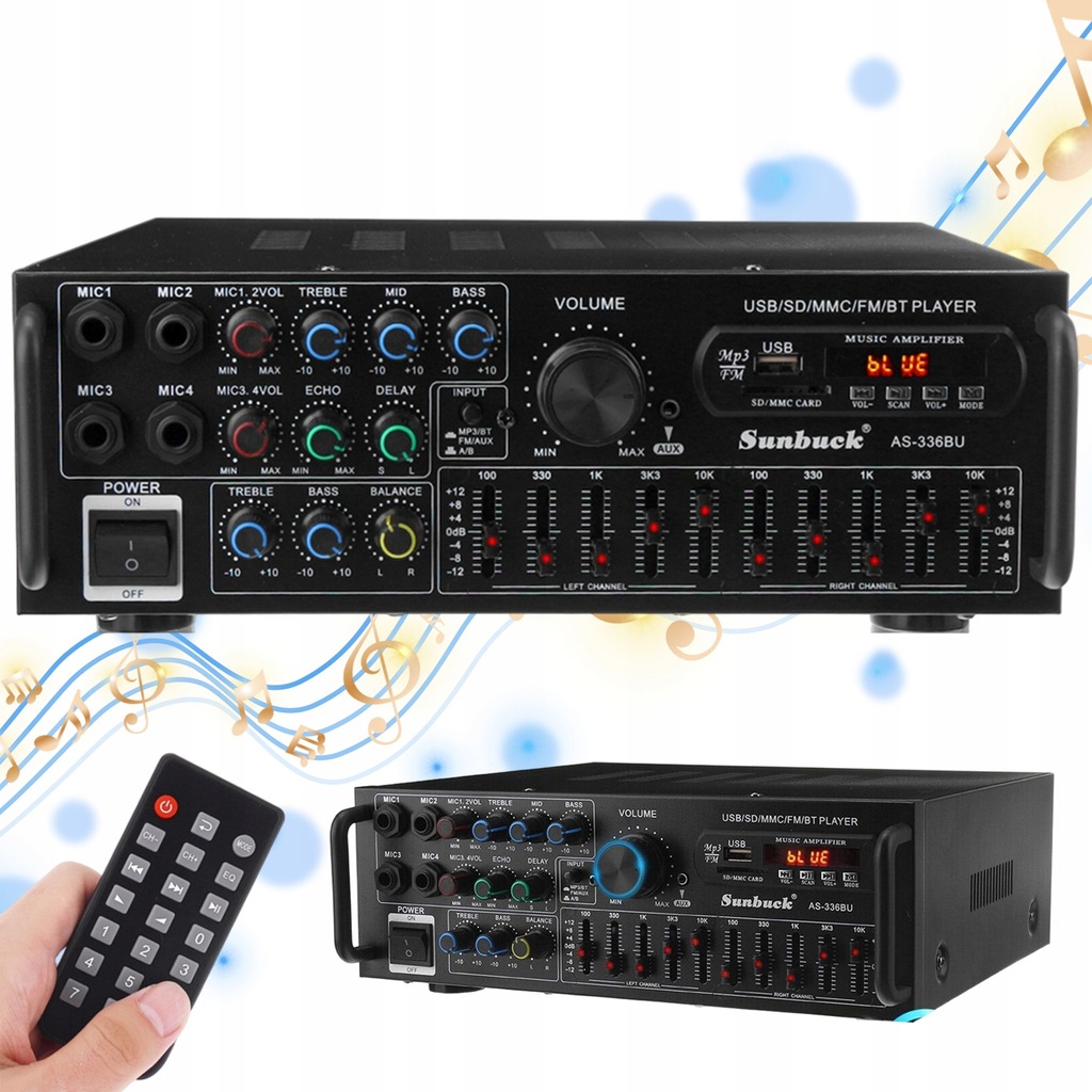 WZMACNIACZ AMPLITUNER RADIO SAMOCHODOWE GŁOŚNIK KARAOKE BLUETOOTH + PILOT - 16259123112 ...