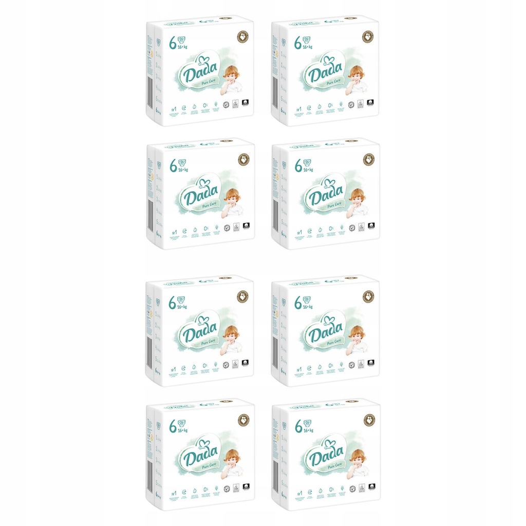 Pampersy Dada 6 Pieluszki Pure Care 16+kg 8x26 szt - 12605867570 ...