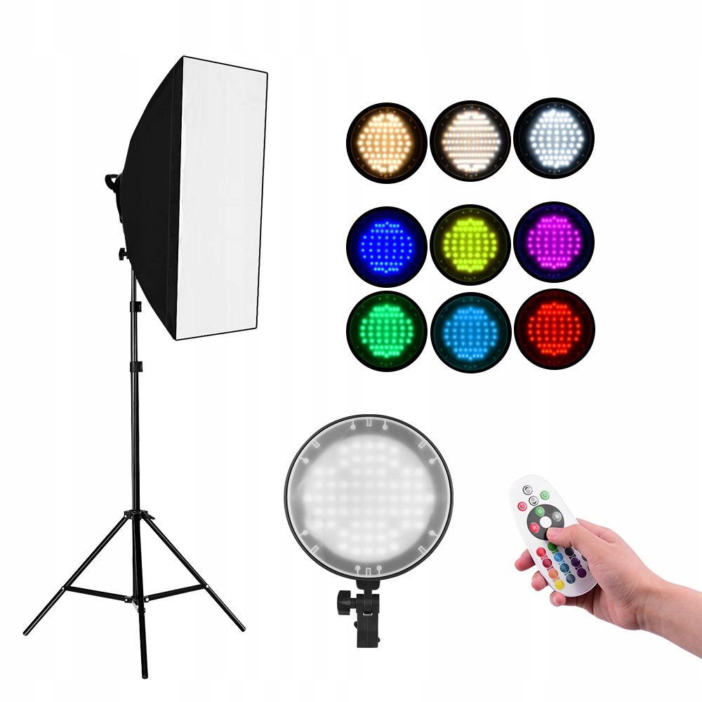 LAMPA LED RGB DO ZDJĘĆ STATYW SOFTBOX 50 x 70 CM - 11684698395 ...