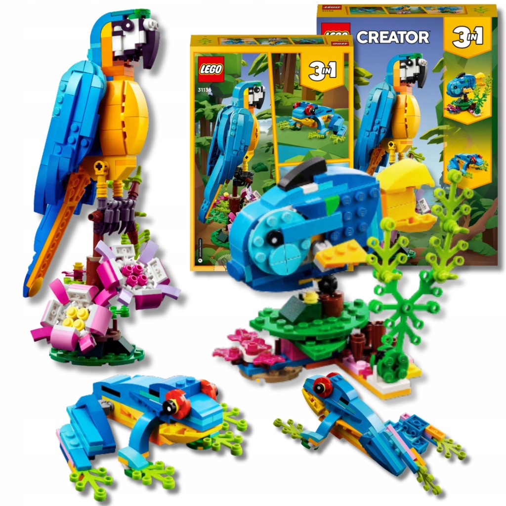 LEGO Creator EGZOTYCZNA PAPUGA ZESTAW 3w1 Papuga Żaba Ryba FIGURKA ...