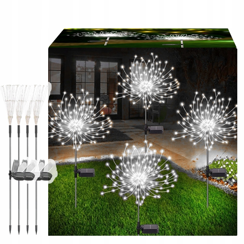 4Szt Lampki ogrodowe solarne Wbijane dmuchawiec fajerwerki ozdoba 150 LED - 15613480965 ...