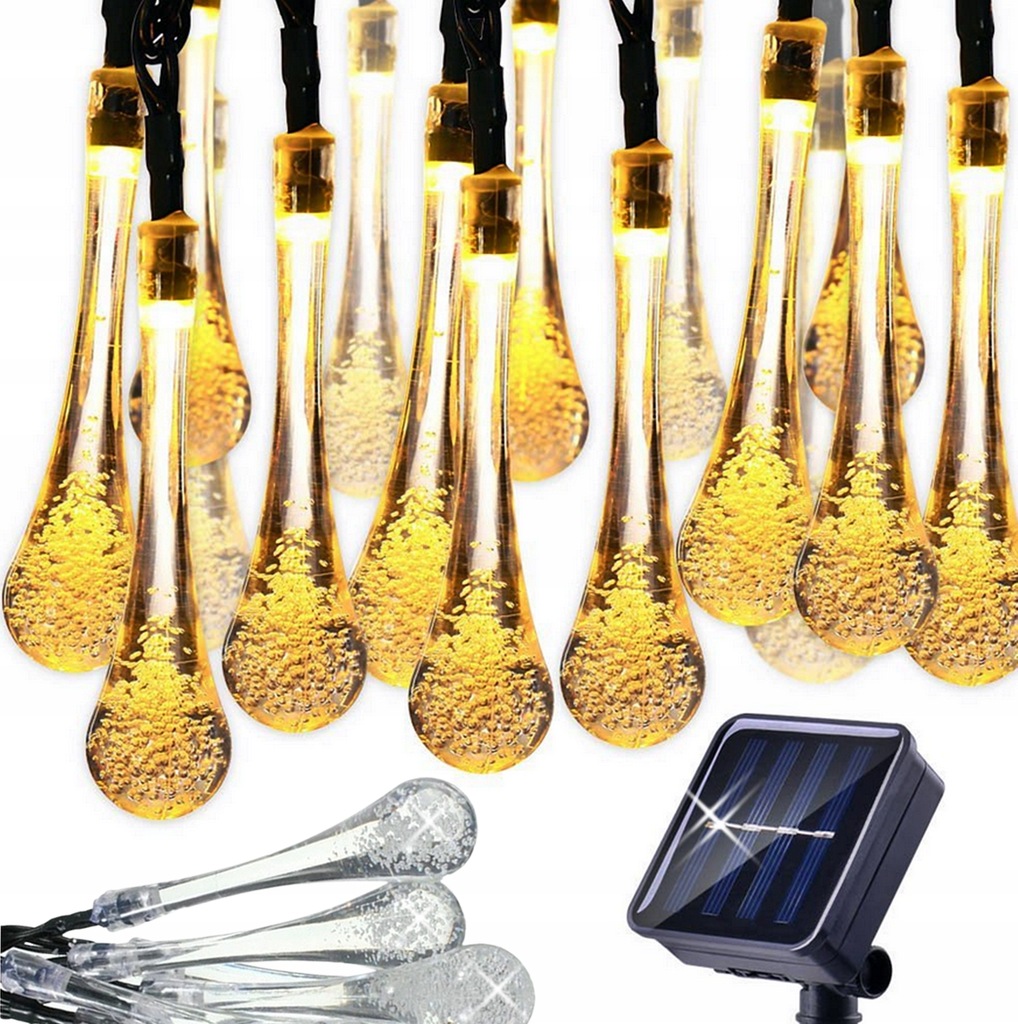 GIRLANDA LAMPKI SOLARNE OGRODOWE SOPLE KROPLE LED - 13544953861 - oficjalne archiwum Allegro