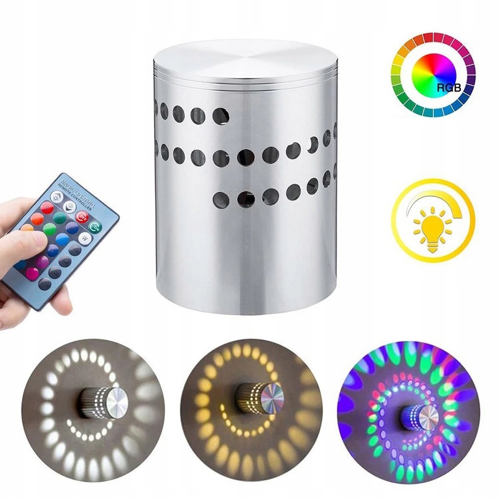 Lampa LED Spirala RGB 16 Kolorów Pilot Naścienna - 8832433538 ... Lampa LED Spirala RGB 16 Kolorów Pilot Naścienna - 8832433538 ...