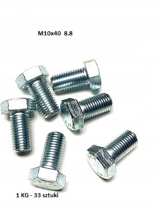 M10x40 śruba sześciokątna 8.8 gwint pełny DIN 933 OCYNK 1kg-33szt na klucz - 15049960324 ...
